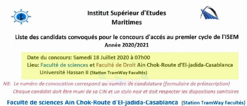 Préselection Concours ISEM Casa 2020 2021 | tawjihnet