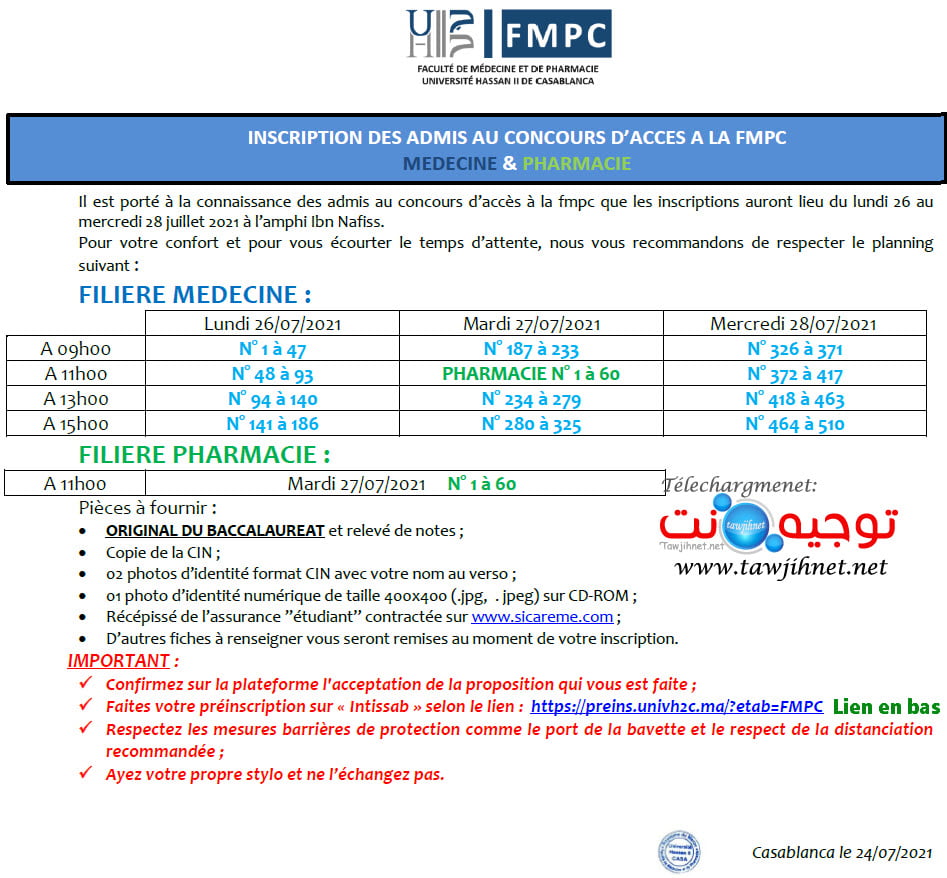 Résultats Concours Commun Médecine FMP FMD 2021 2022 | tawjihnet