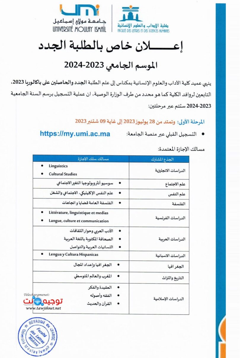 inscription Licence université UMI Meknès 2023 2024 | tawjihnet