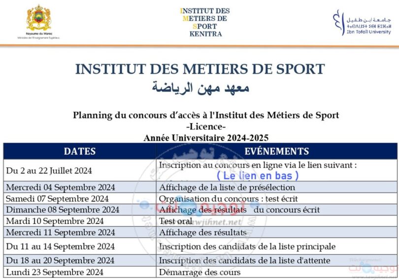 Concours Licence S1 IMS Sport Kenitra 2024 2025 | tawjihnet