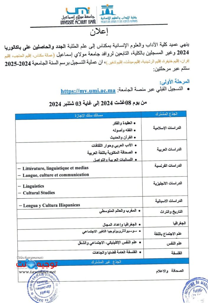 inscription Licence université UMI Meknès 2024 2025 | tawjihnet