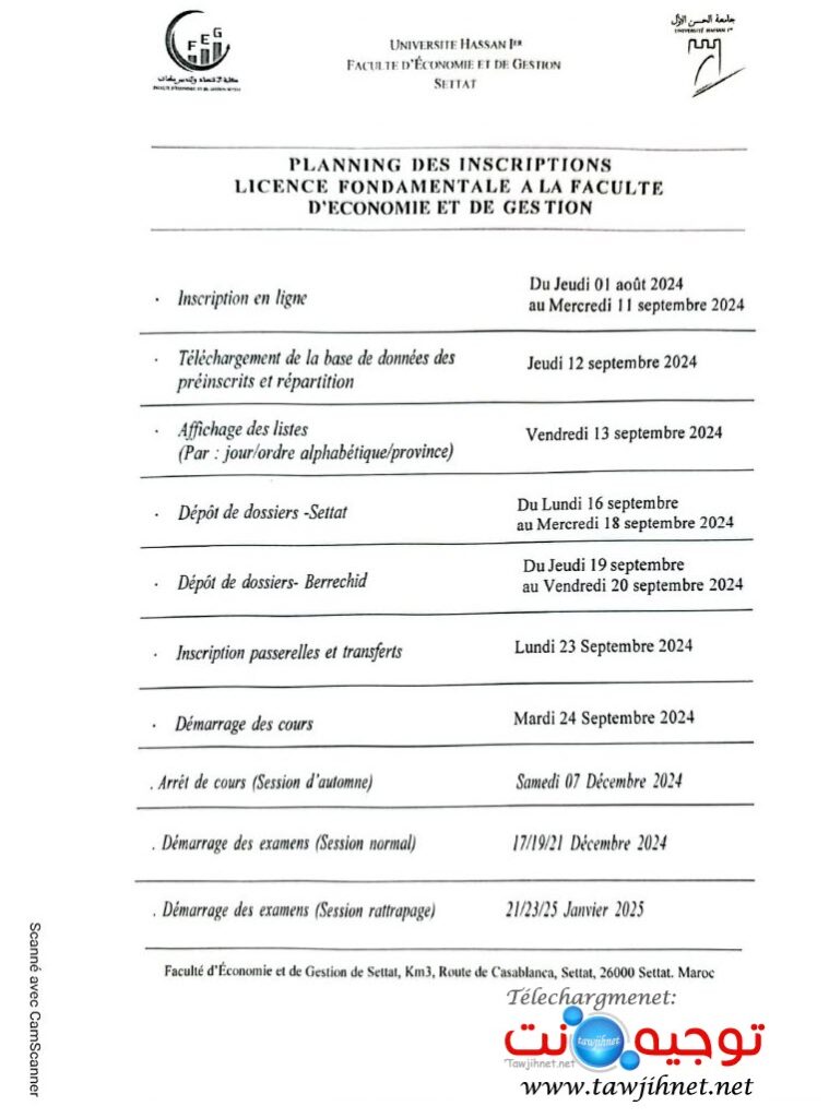 inscription Licence Université UH1 Fac Settat 2024 2025 | tawjihnet