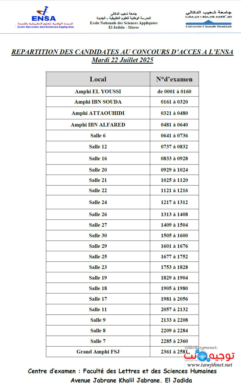 Bac Preselection ENSA Maroc 2025 2026 | tawjihnet